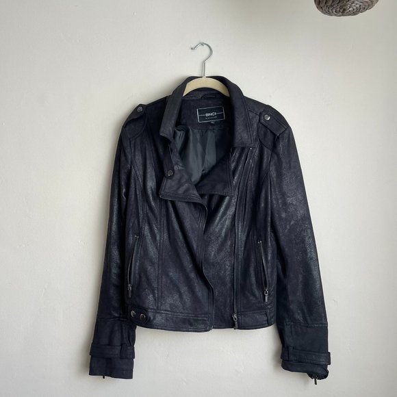 BNCI | Jackets & Coats | Bnci Black Sheen Moto Jacket | Poshmark